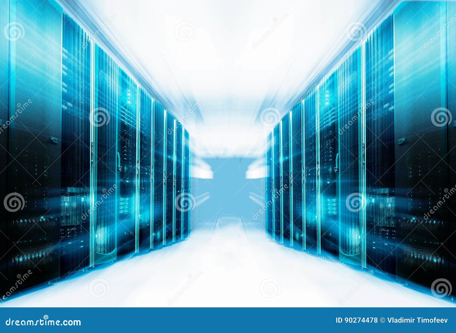 Symmetrical Futuristic Modern Server Room in the Data Center with ...