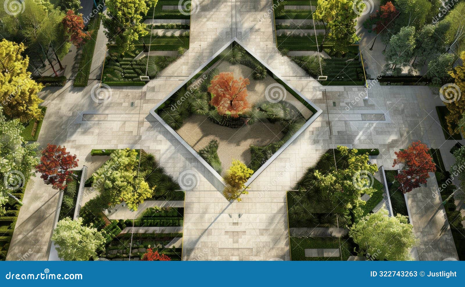 A Symmetrical Garden Design Featuring a Central Square and Four ...