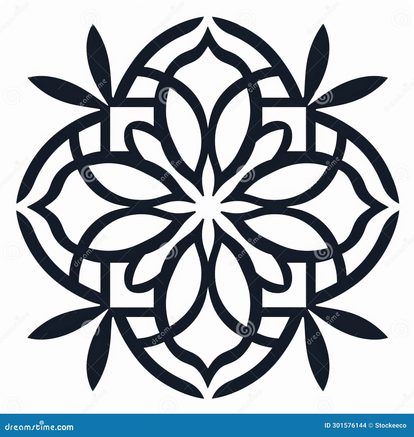 Symmetrical Geometric Design with Black Leaves and Circle Stock ...