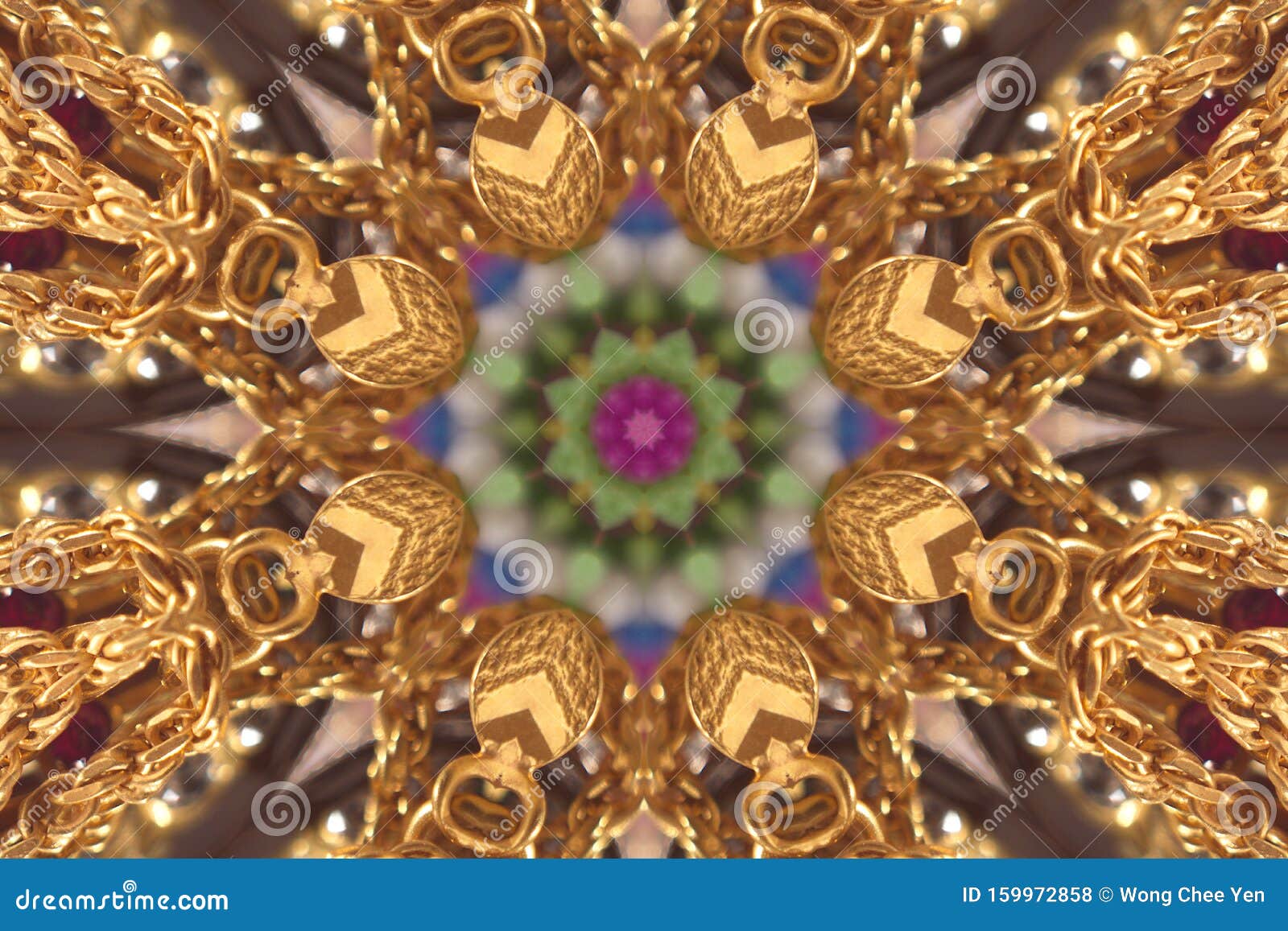 Symmetrical Gold Chains Circular Design Background Stock Photo - Image ...