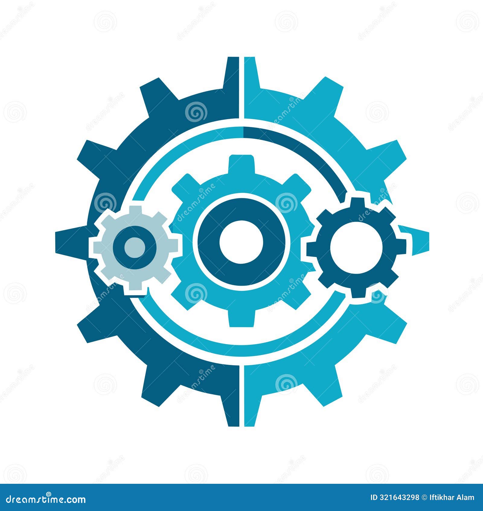 A Symmetrical Illustration of Interlocking Gear Wheels and Cogs in Blue ...