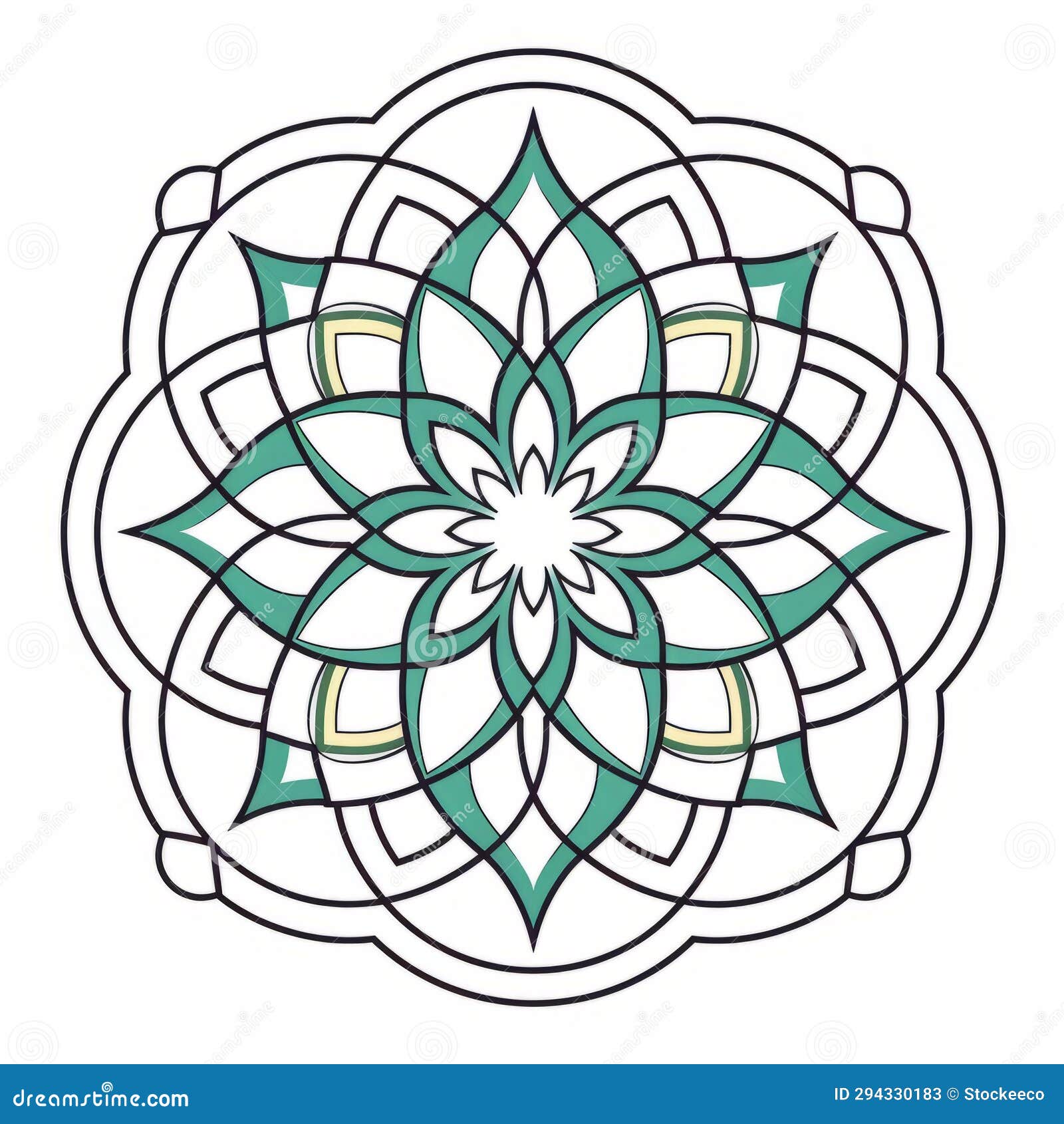 Symmetrical Mandala Elements: Dark Green and Light Emerald Minimalist ...