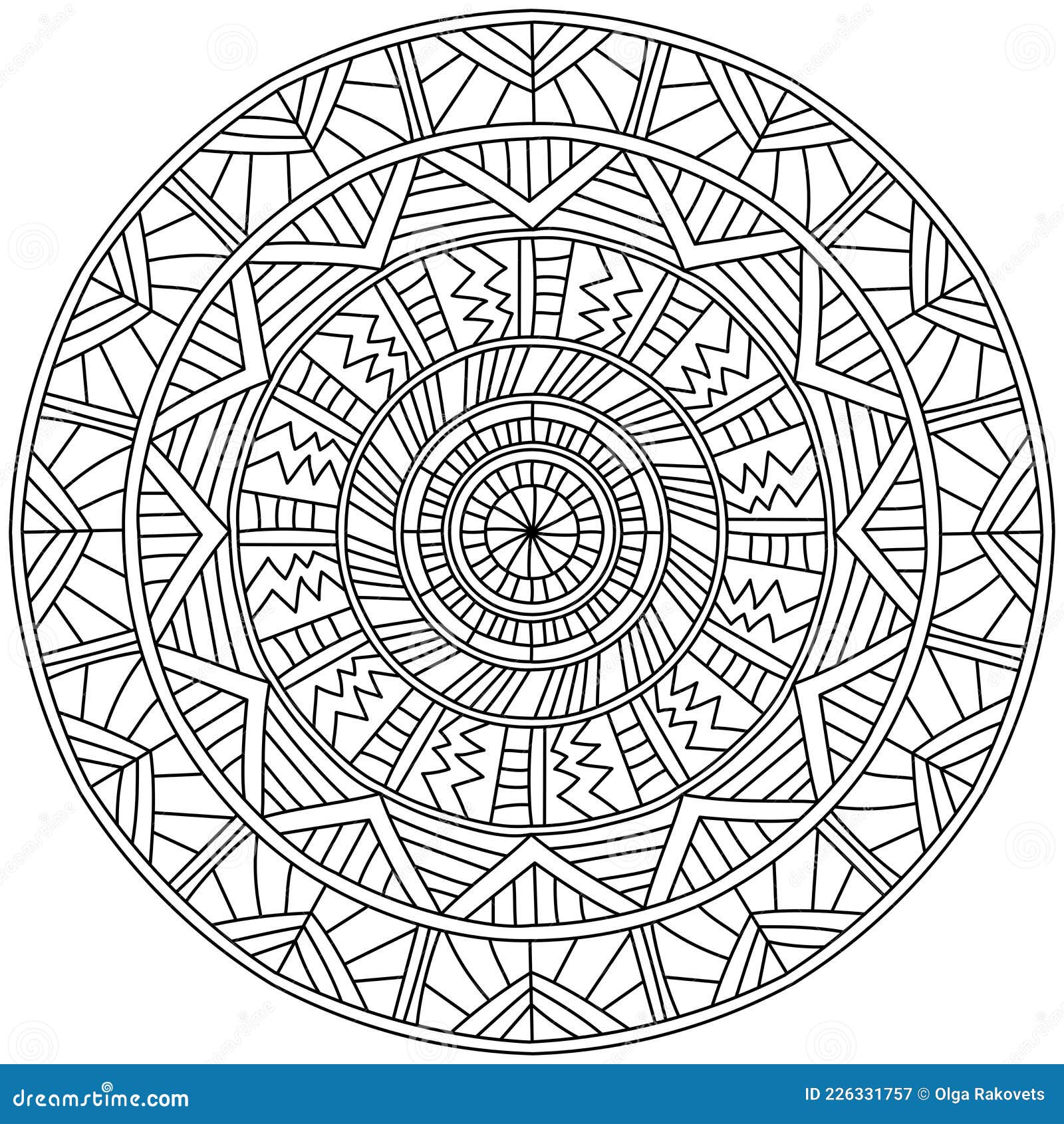 Symmetrical Mandala with Linear Patterns, Coloring Page with Striped ...