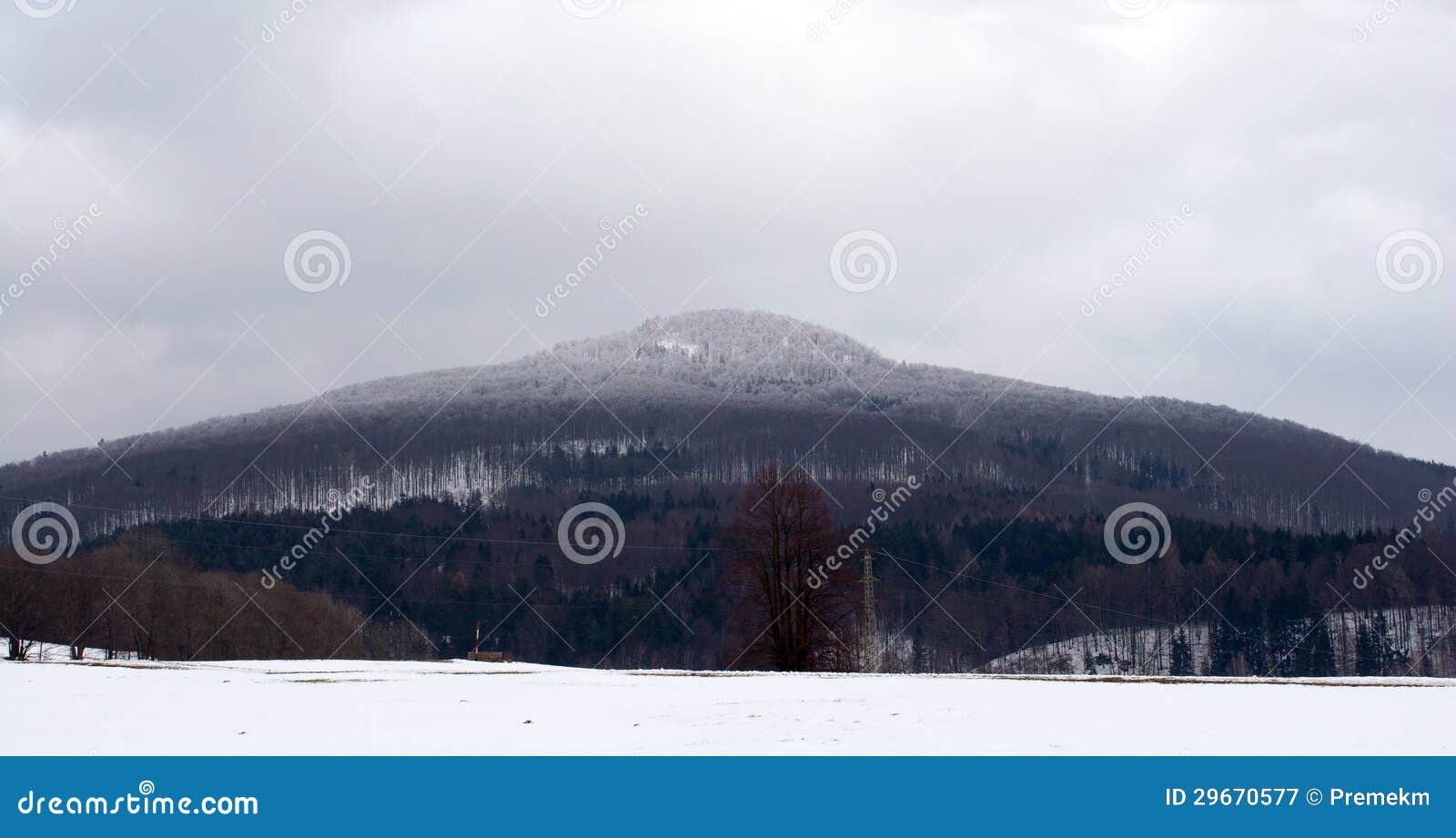 Symmetrical Mountain in Winter Landscape with White Cap Stock Image ...