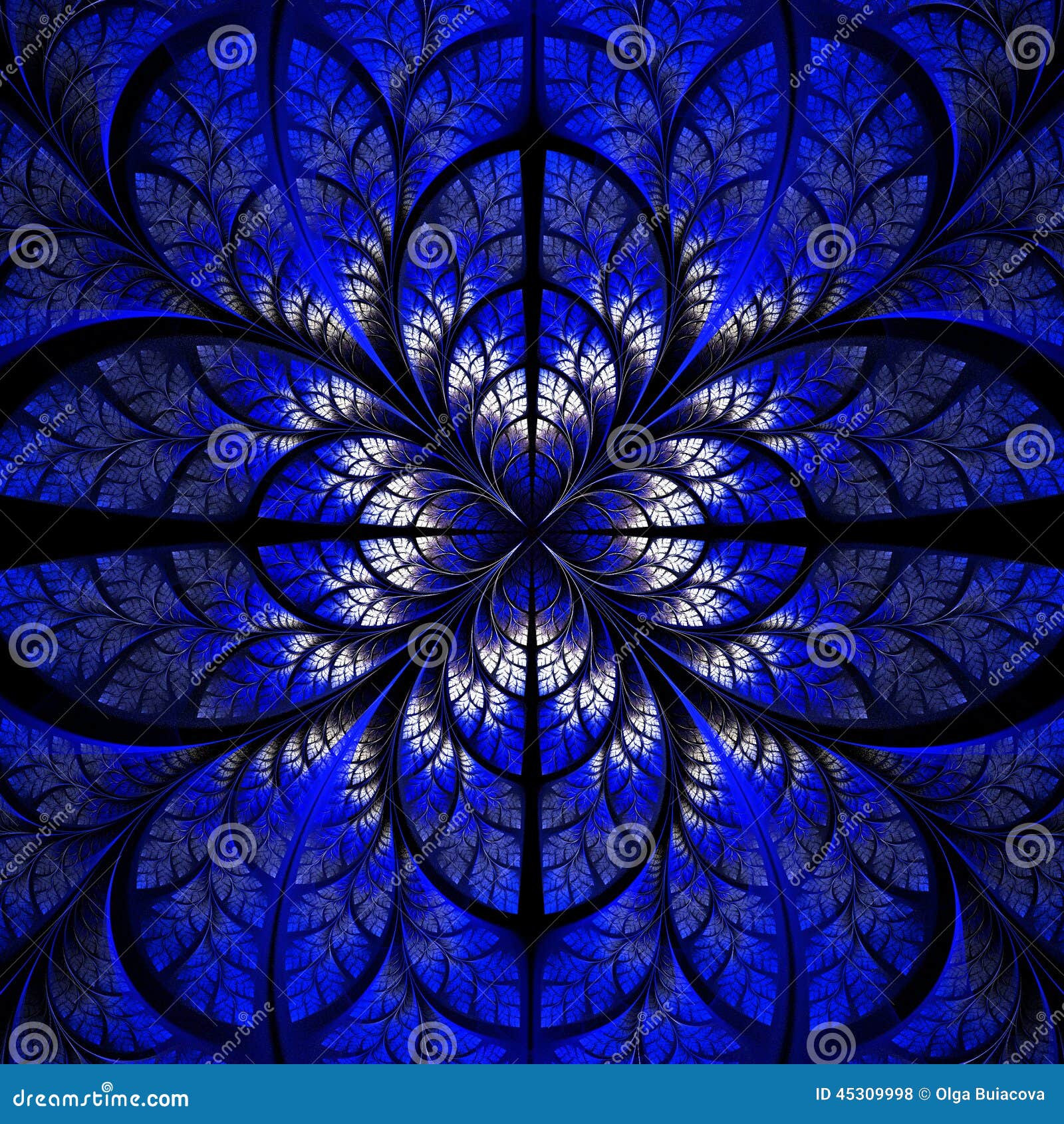 Symmetrical Pattern of the Leaves in Blue and Black. Collection Stock ...