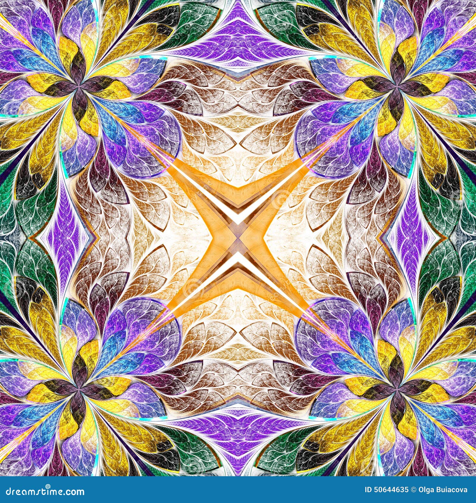 Symmetrical Pattern in Stained-glass Window Style. Blue, Green a Stock ...