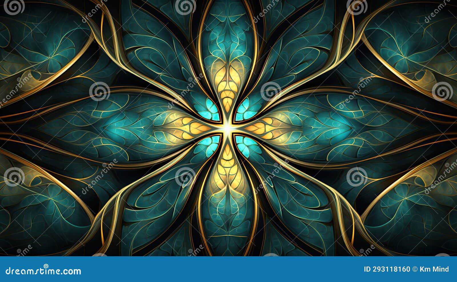 Symmetrical Pattern in Stained-glass Window Style. Blue Palette ...