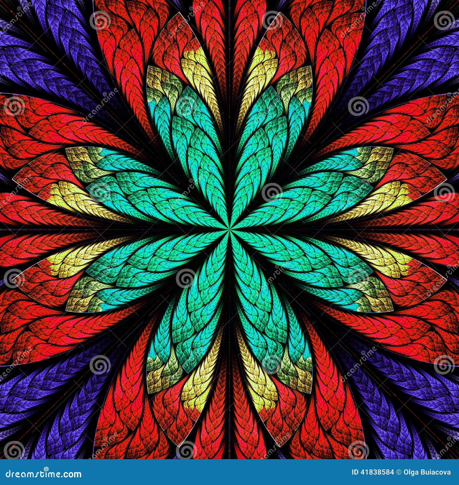 Symmetrical Pattern in Stained-glass Window Style - Blue and Red Stock ...