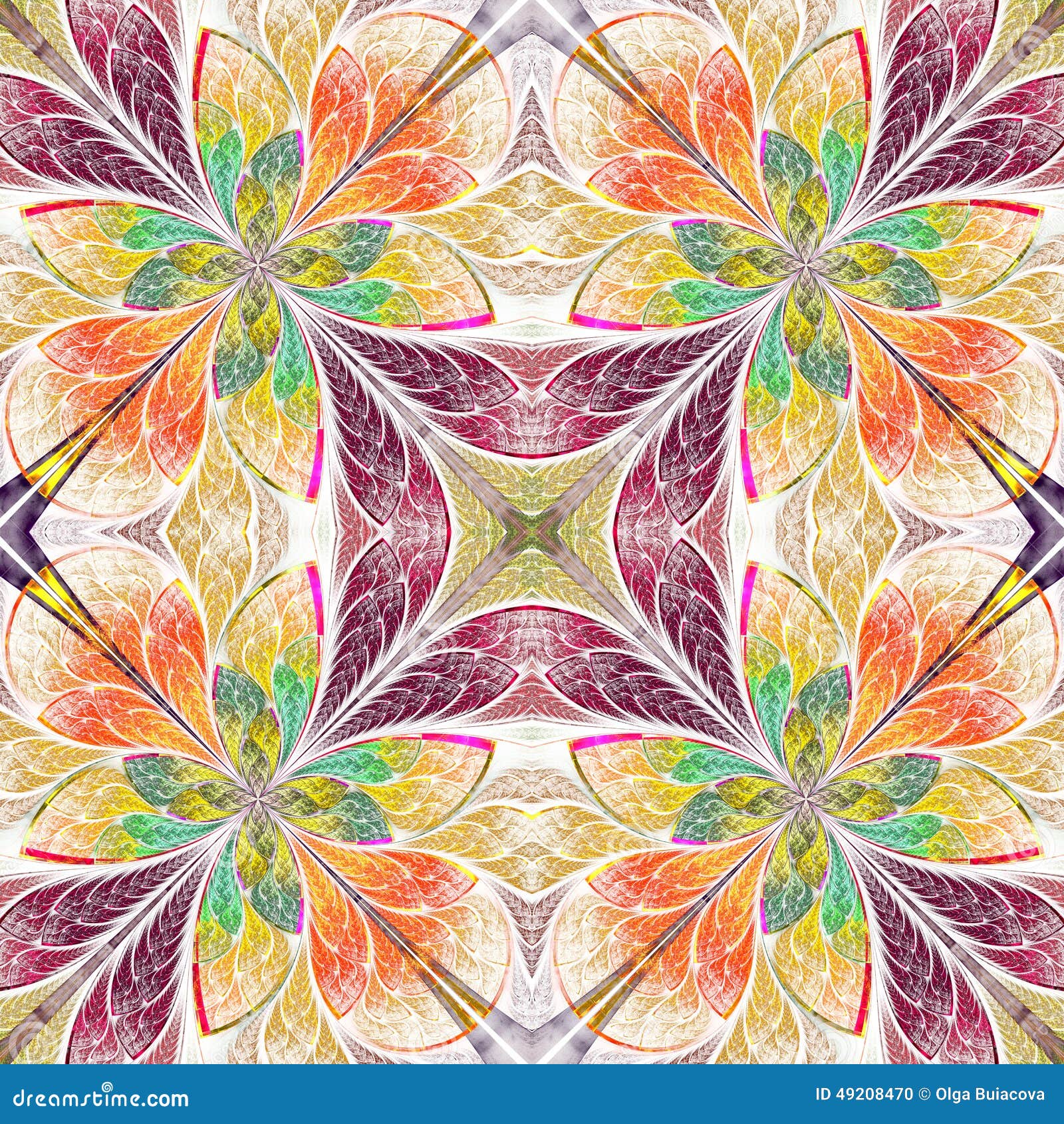 Symmetrical Pattern in Stained-glass Window Style. Green, Yellow Stock ...