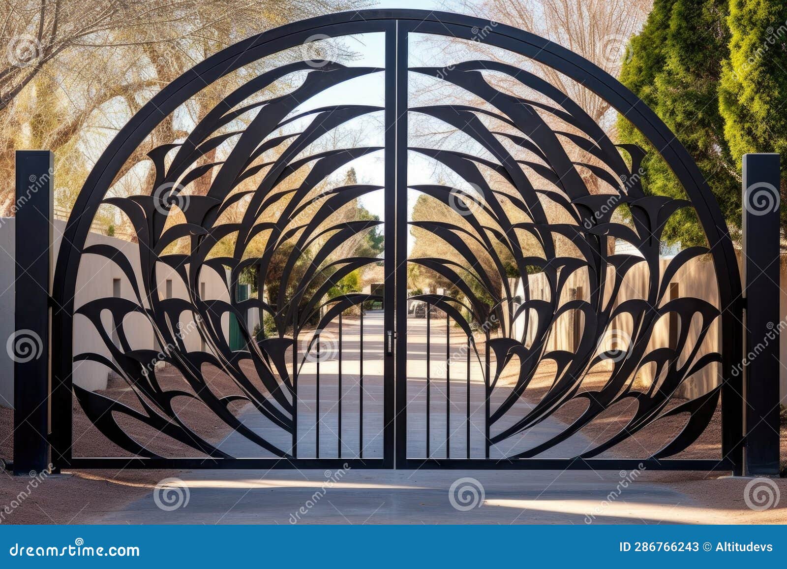 Symmetrical Patterns in a Modern Wrought Iron Gate Design Stock ...