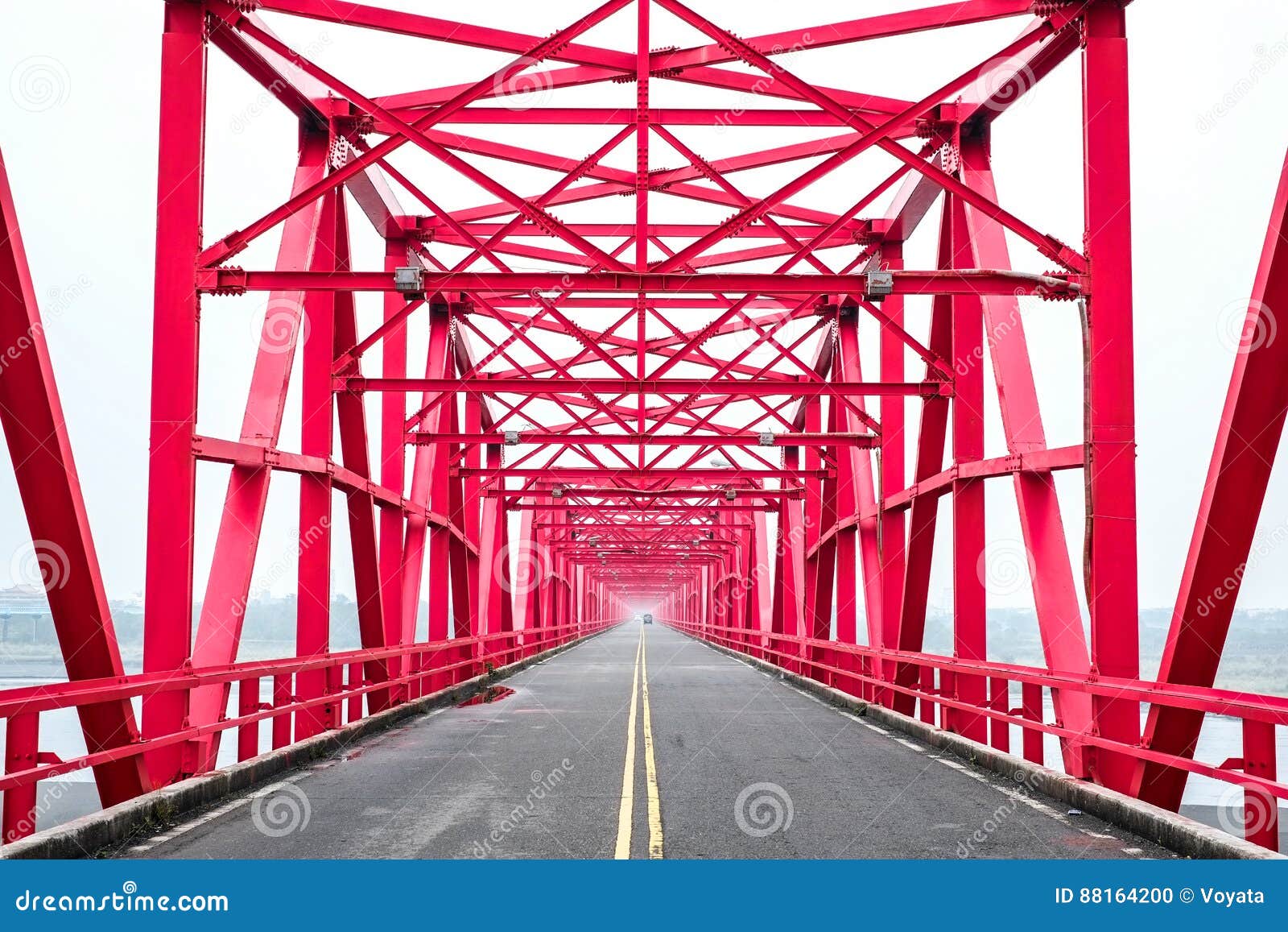 Symmetrical Red Steel Structure Construction of Bridge and Road in ...