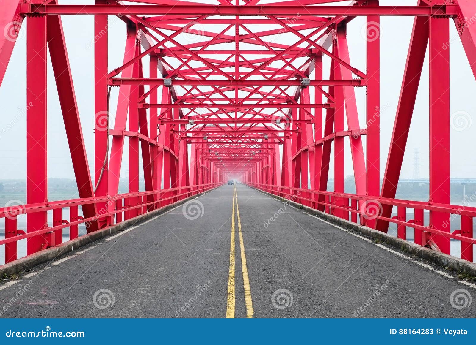 Symmetrical Red Steel Structure Construction of Bridge and Road in ...