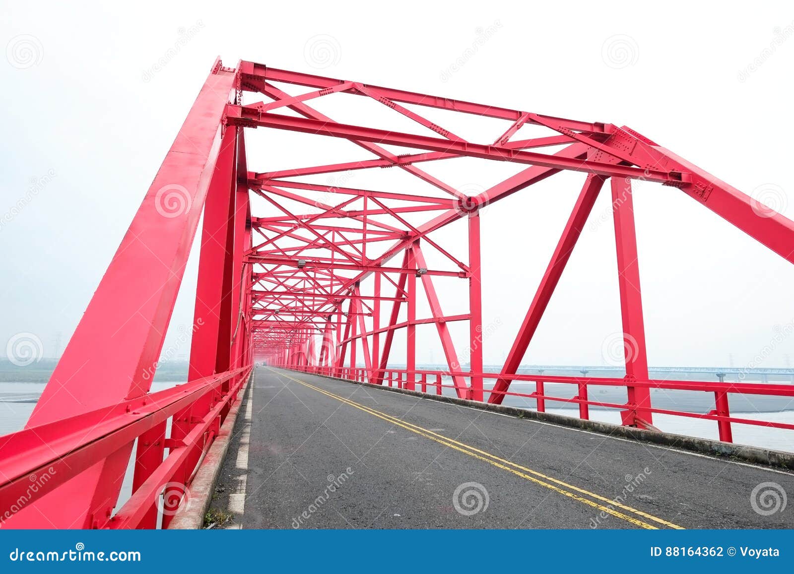 Symmetrical Red Steel Structure Construction of Bridge and Road in ...