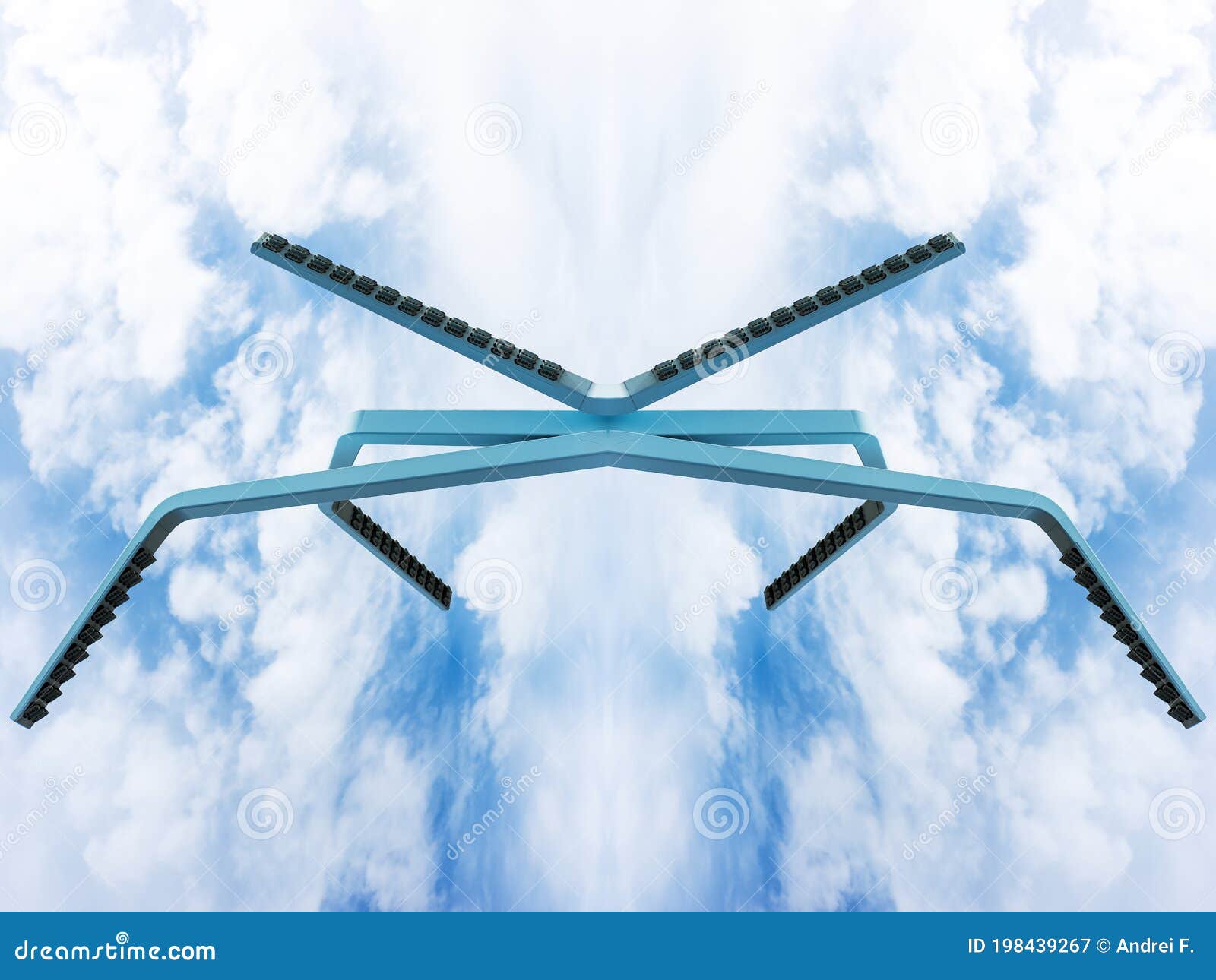 Symmetrical Reflection of Two Modern Outdoor Lamp Posts on Background ...