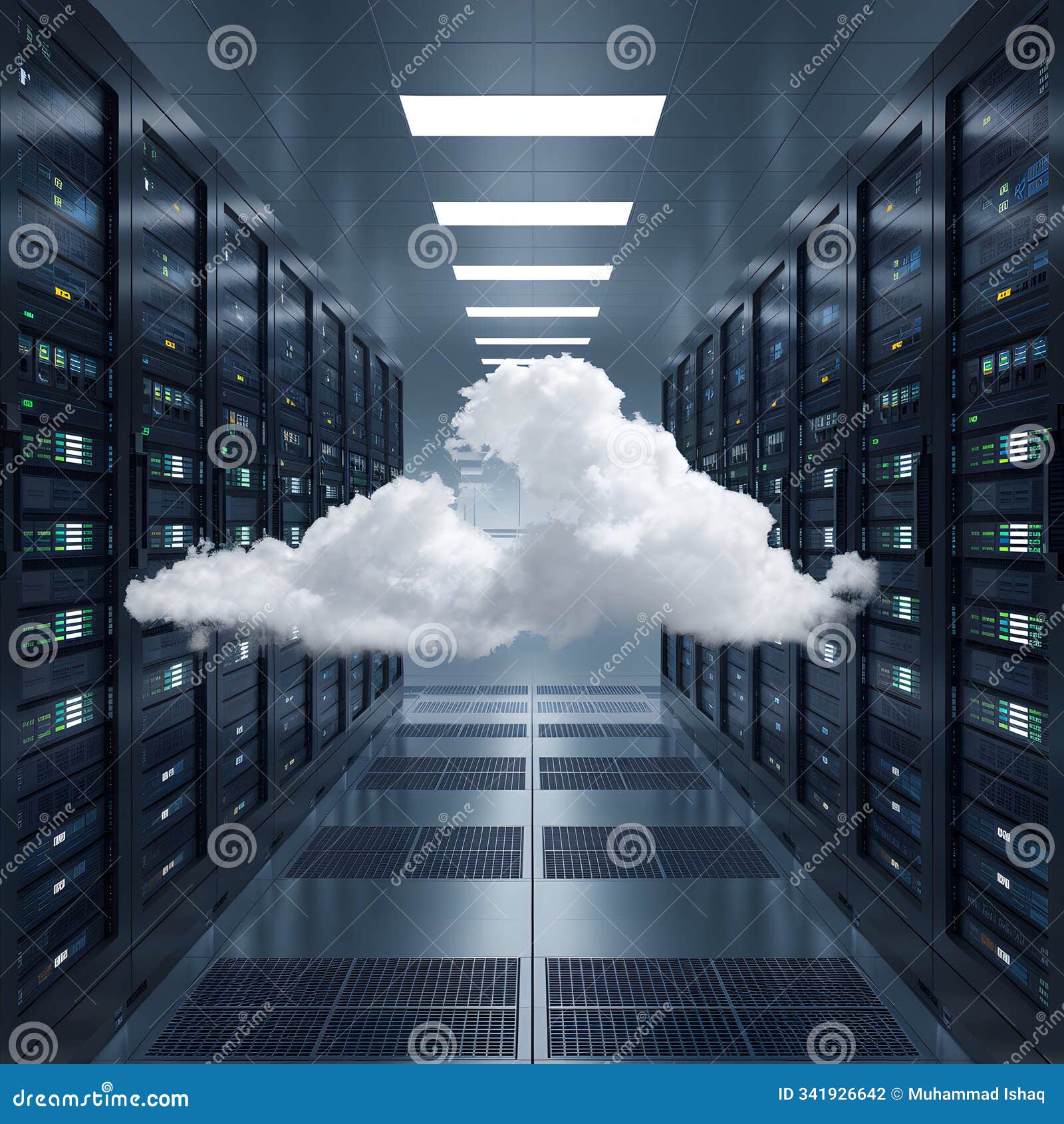 Symmetrical Server Racks with a Cloud Symbolize Modern Cloud Computing ...