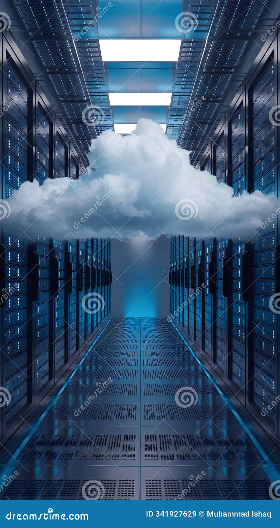 Symmetrical Server Racks with a Cloud Symbolize Modern Cloud Computing ...
