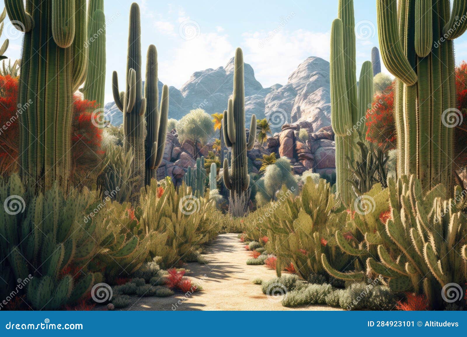 Symmetrical Shot of Tall Columnar Cacti in Landscape Stock Image ...