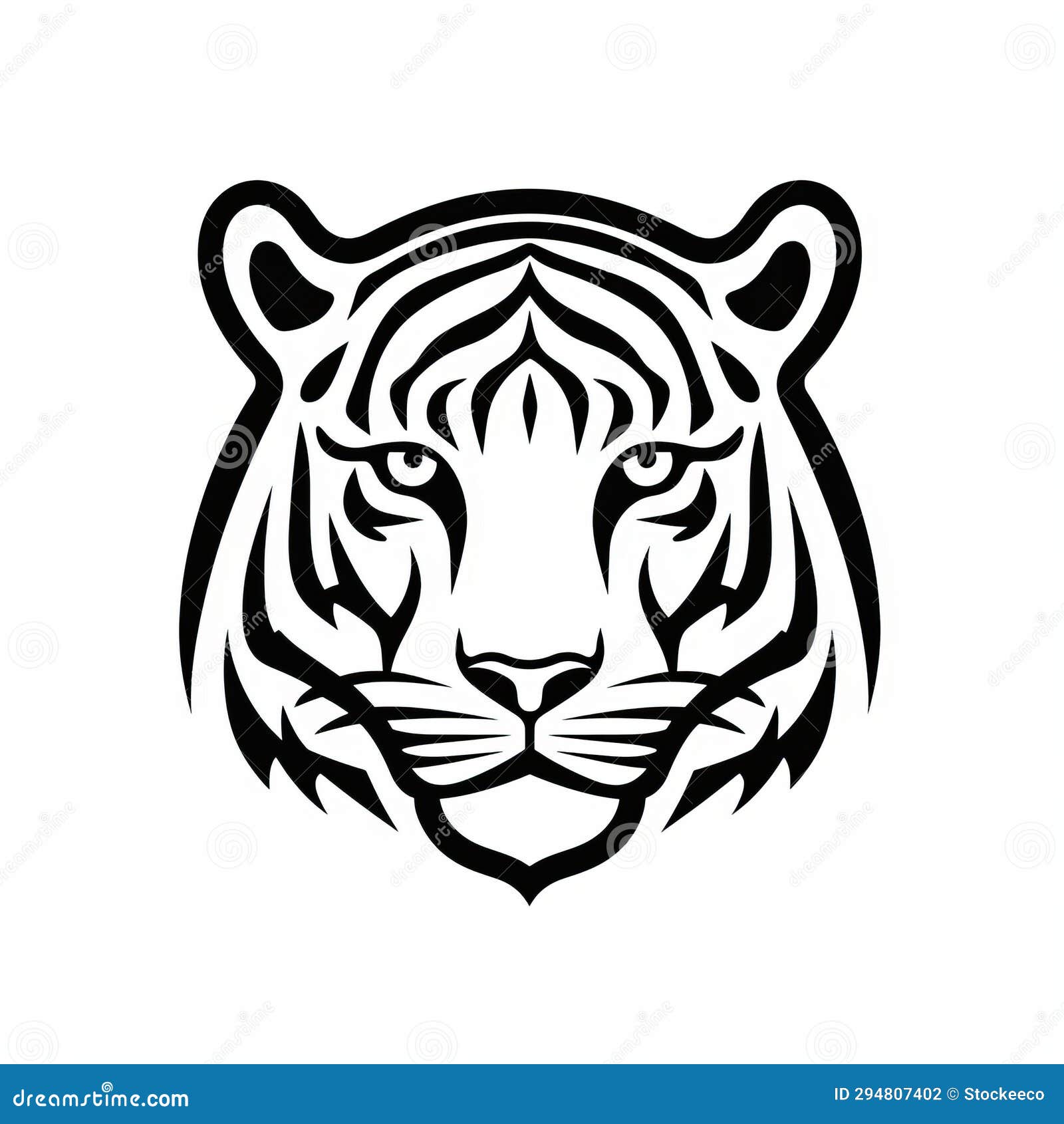 Symmetrical Tiger Head Stencil Design on White Background Stock ...