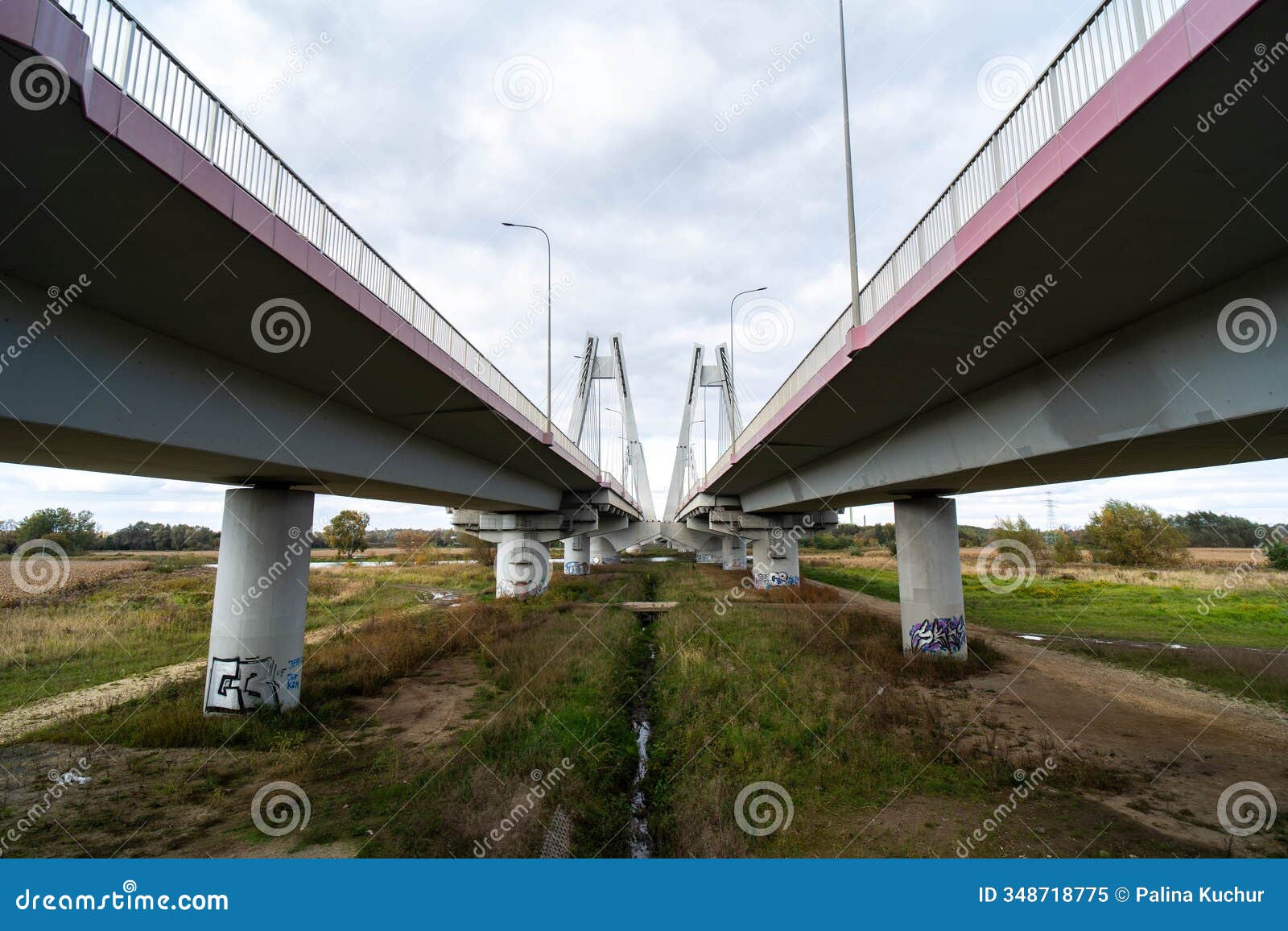 Modern Suspension Bridge Close-up Long-range View Stock Image - Image ...