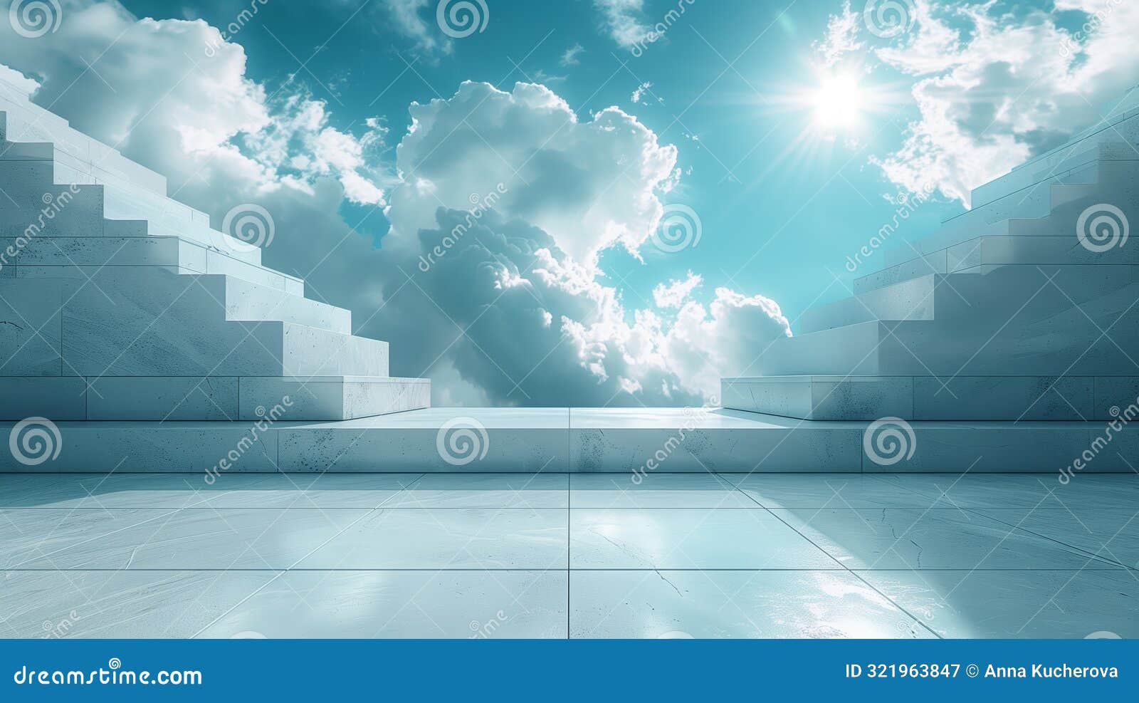 Symmetrical View Of White Marble Steps Leading Up To A Platform Stock ...