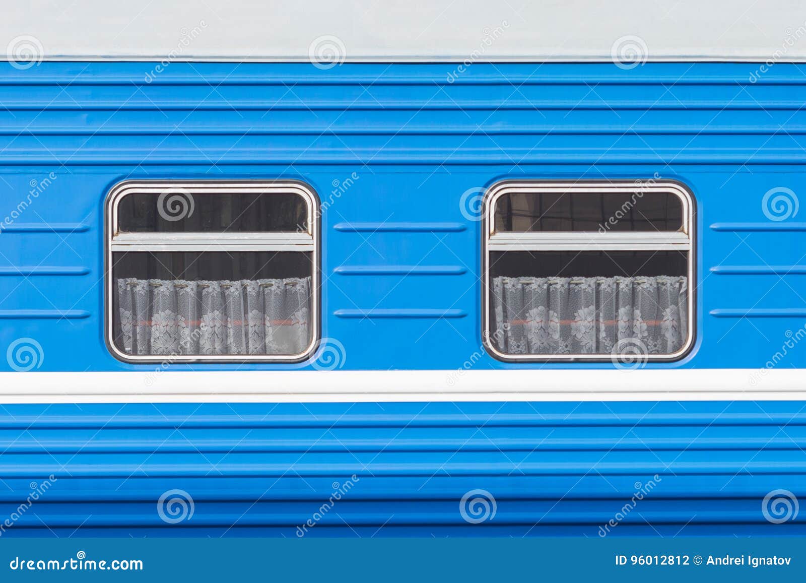 Symmetrical Windows of the Blue Locomotive Wagon. Stock Photo - Image ...