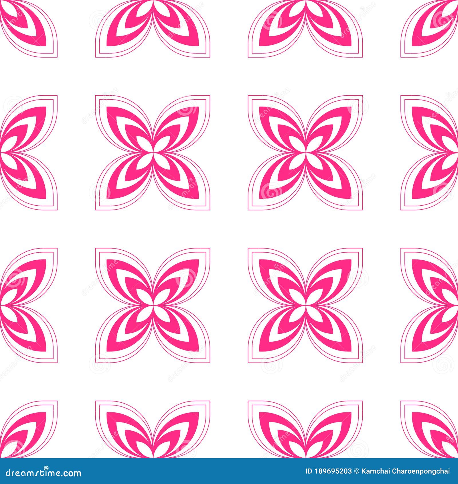 Symmetry 4 Petals Flowers, Symmetry Butterfly Wings Seamless Pattern ...