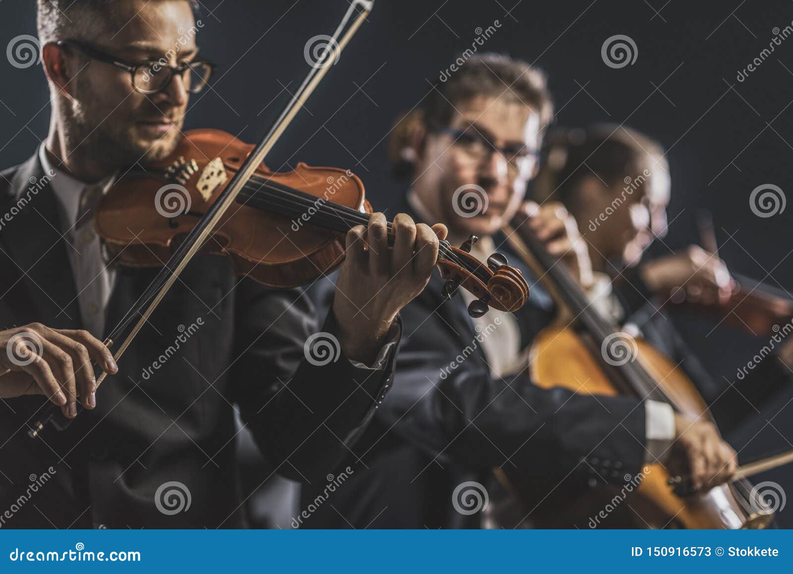 Symphonic String Orchestra Performing on Stage Stock Image - Image of ...