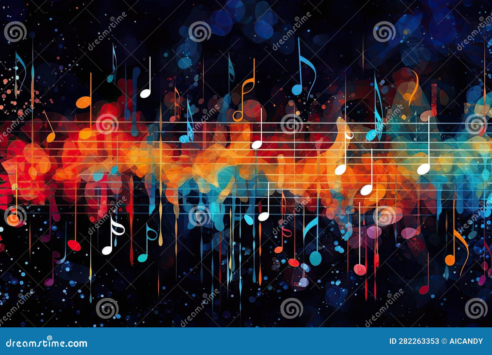 Symphony of Abstract Musical Notes on a Colorful Background, Evoking ...