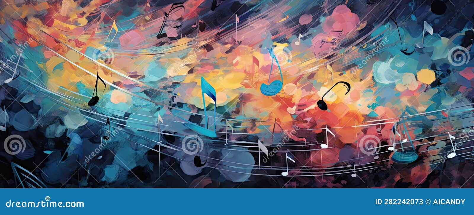 Symphony of Abstract Musical Notes on a Colorful Background, Evoking ...