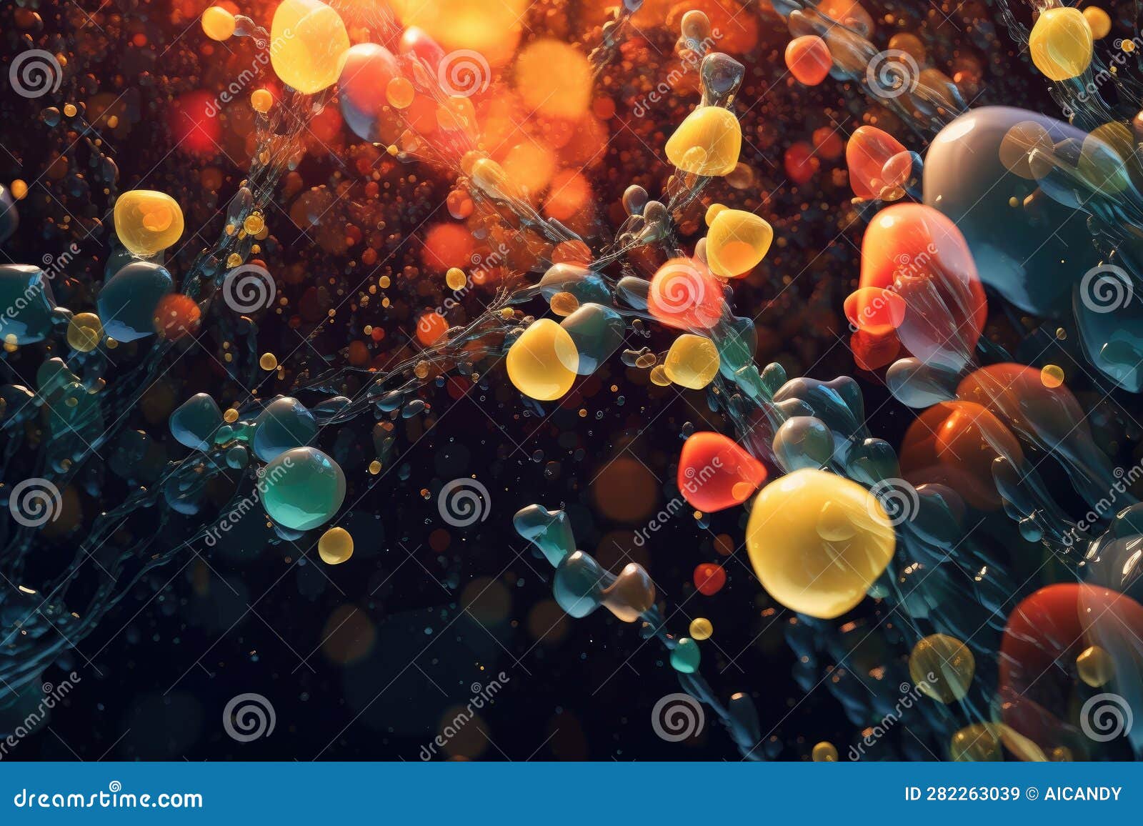 Symphony of Colorful Bubbles Floating on a Dark Abstract Background ...
