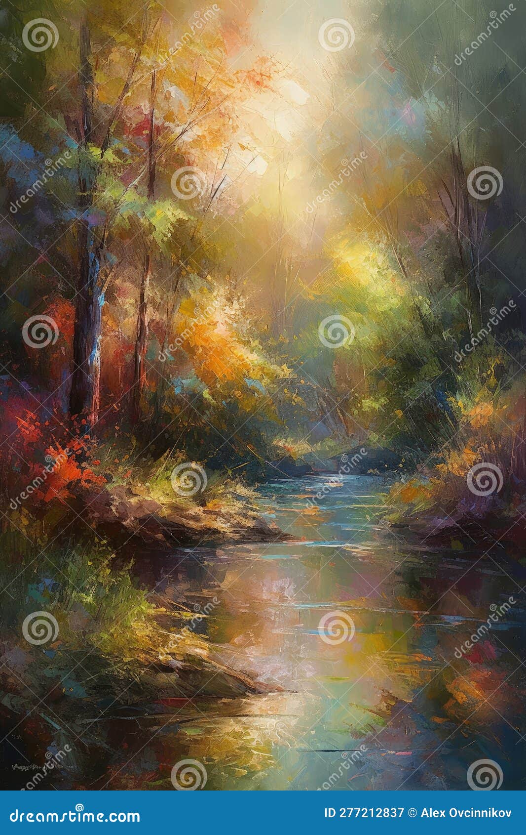 A Symphony of Colors: Impressionism Painting in the Forest. Stock ...