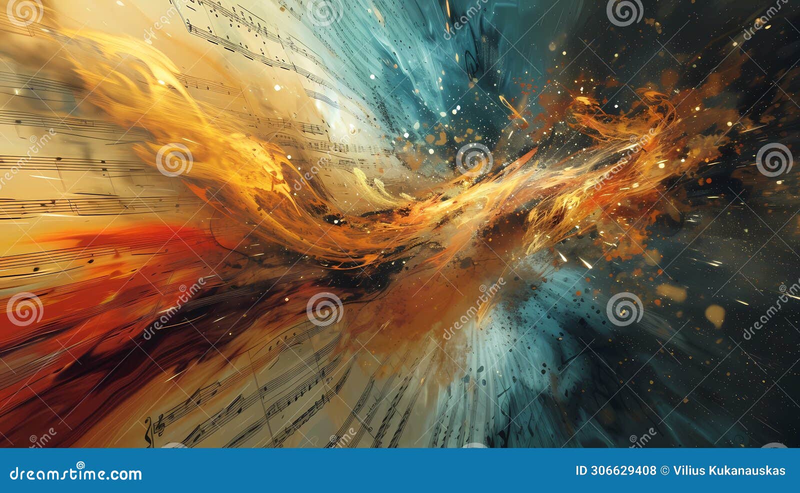 Symphony of Elements: Musical Fusion with Nature and Fire Stock ...