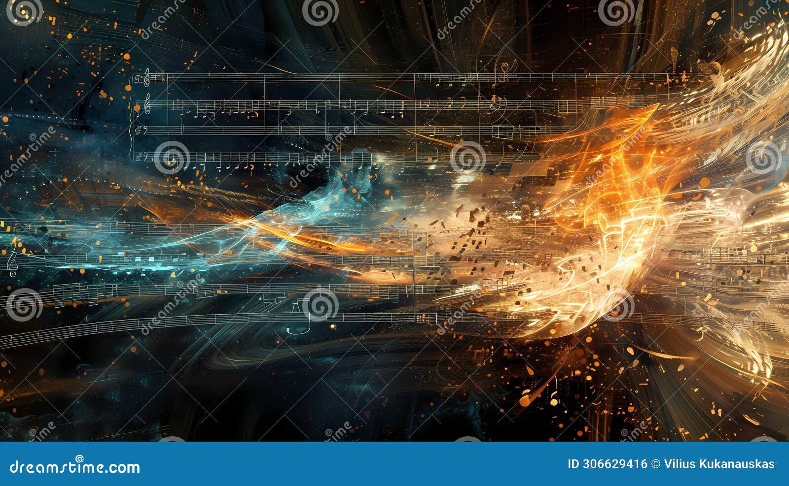 Symphony of Elements: Musical Fusion with Nature and Fire Stock ...