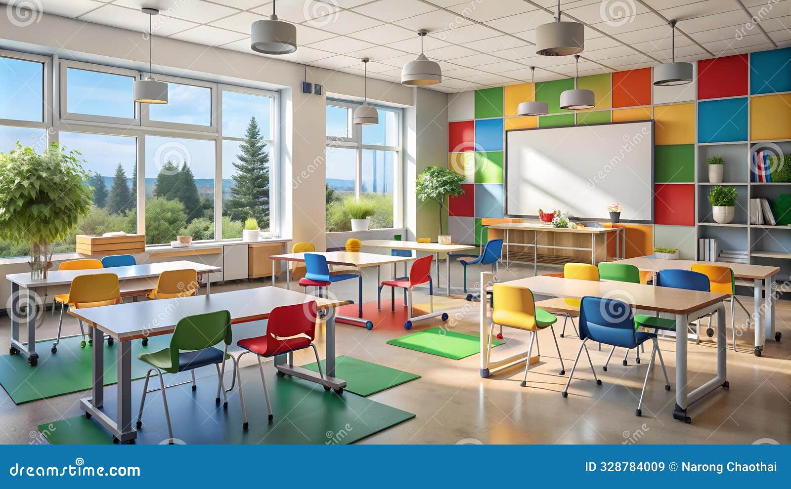 Collaborative Learning Environment Desks Arranged For Group Activities ...