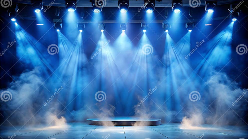 Symphony of Light and Shadow a Stage Illuminated by a Dance of Blue and ...