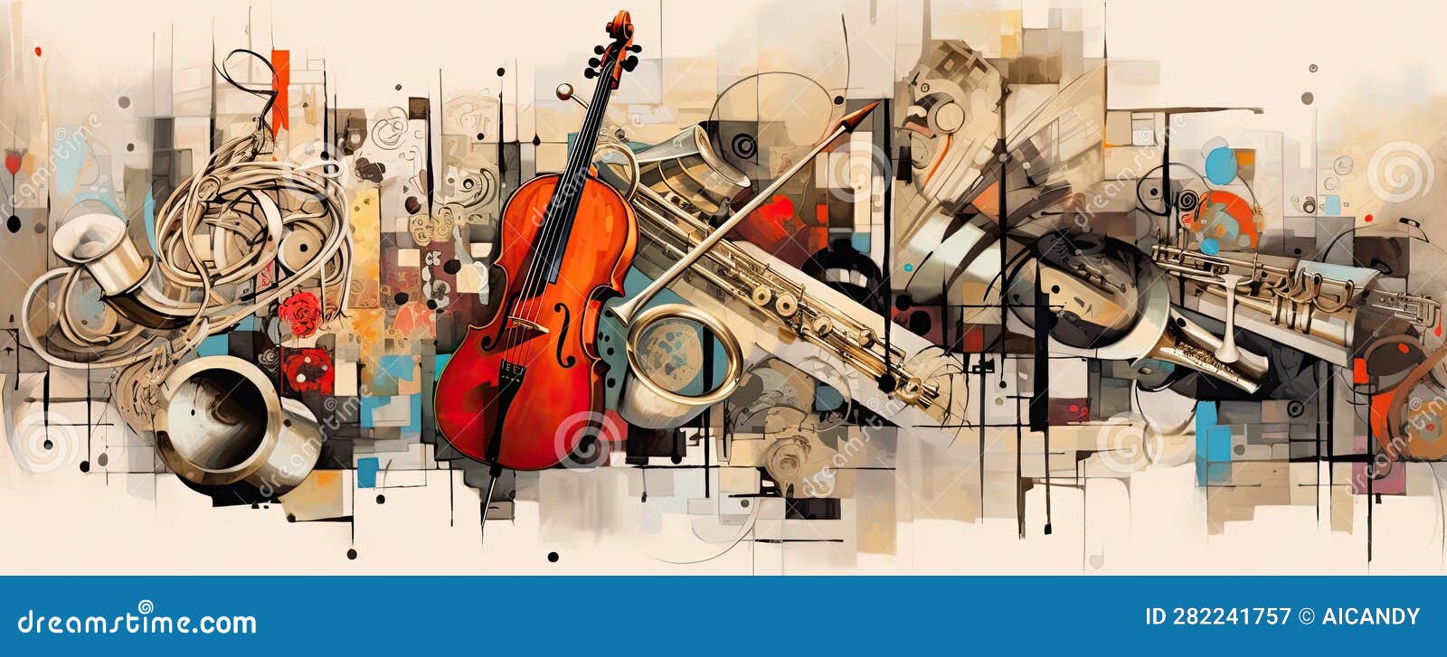 Symphony of Musical Notes and Instruments on an Abstract Background ...