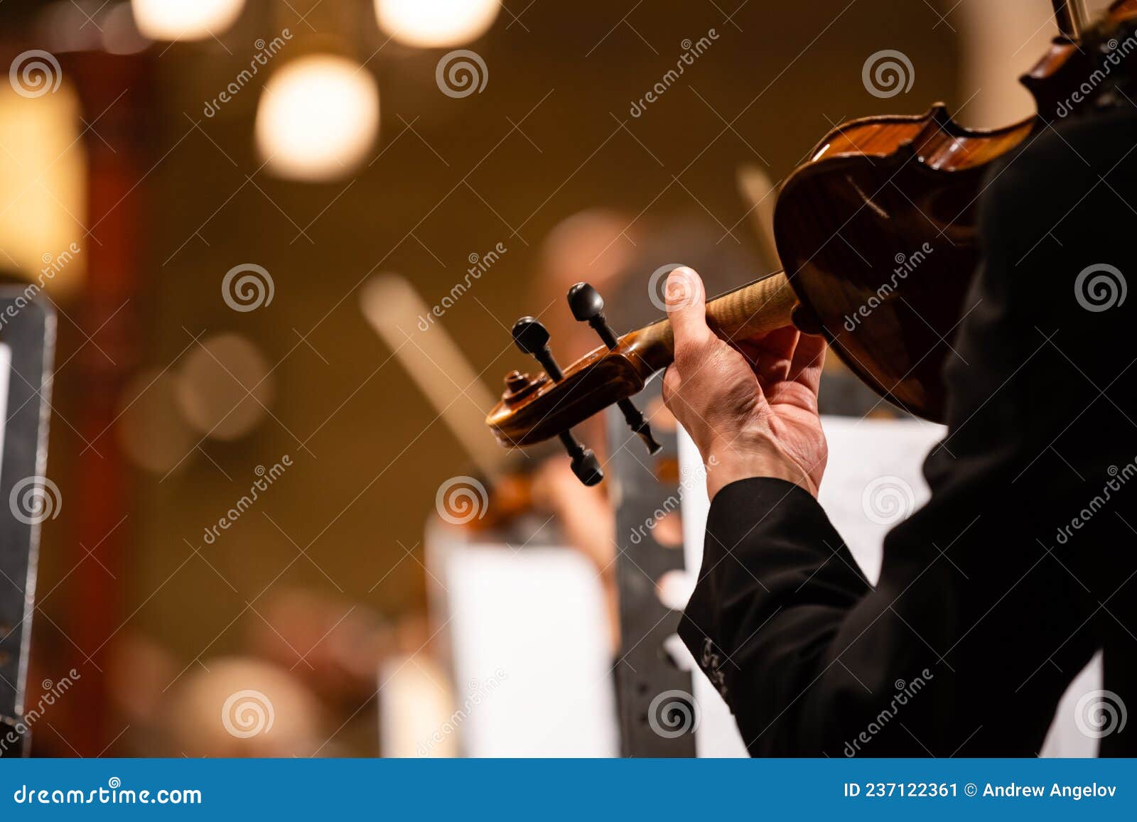 Symphony Orchestra on Stage, Hands Playing Violin Stock Image - Image ...