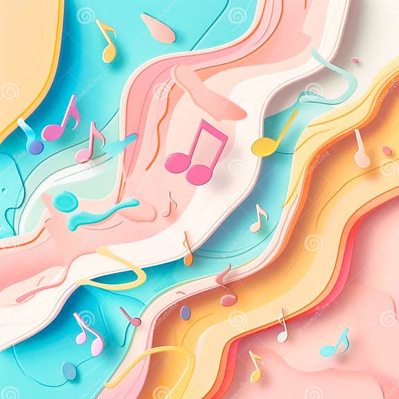 A Symphony of Pastel Waves and Musical Notes Stock Photo - Image of ...