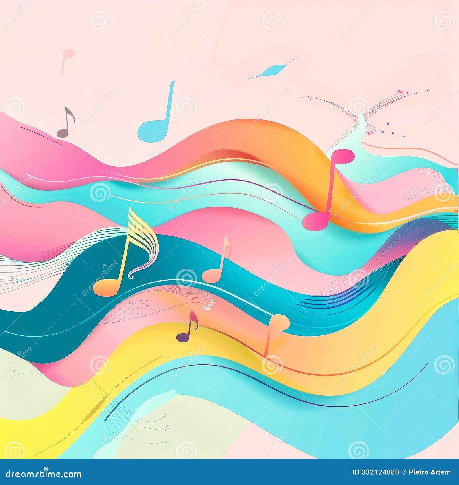A Symphony of Pastel Waves and Musical Notes Stock Photo - Image of ...