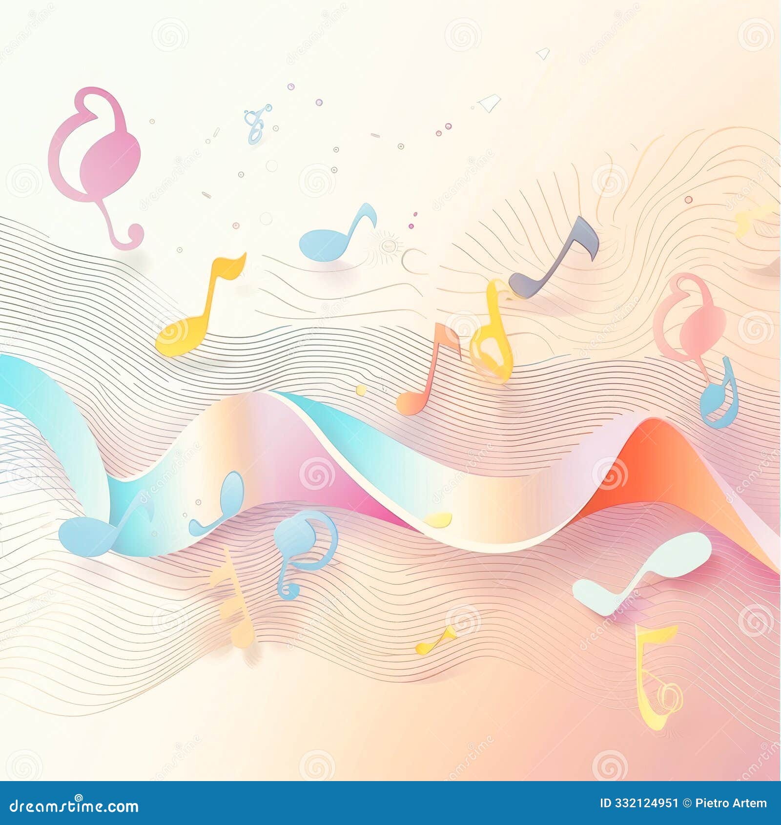 A Symphony of Pastel Waves and Musical Notes Stock Image - Image of ...