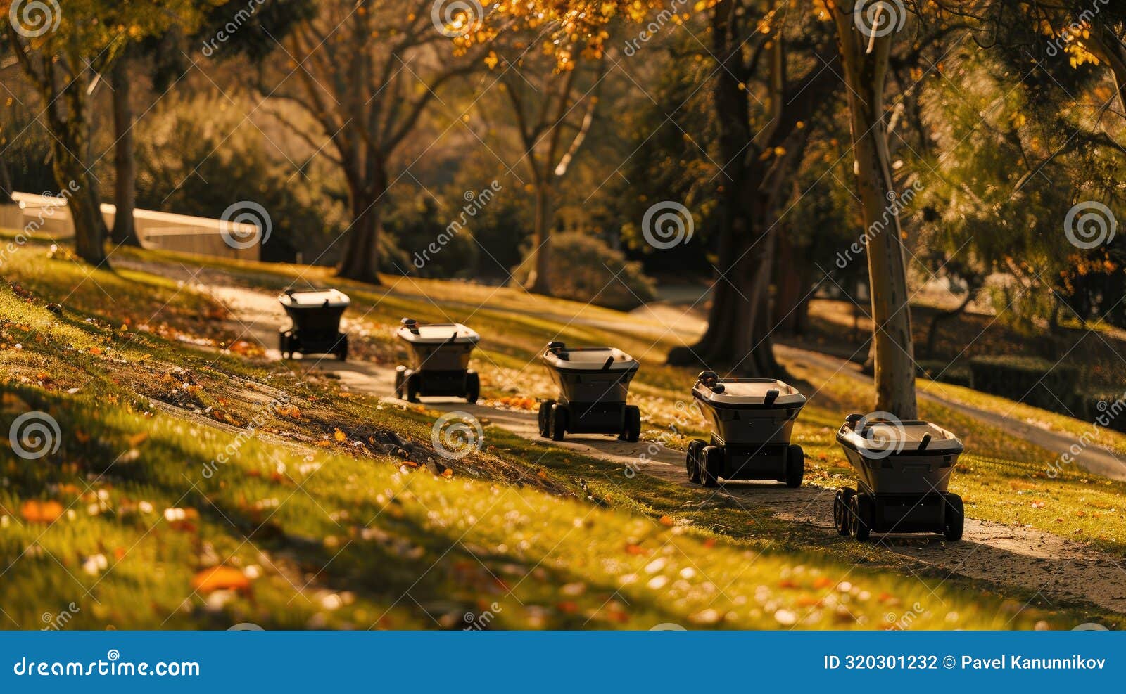 Symphony of Waste: Trash Cans Lining Roadside Stock Photo - Image of ...