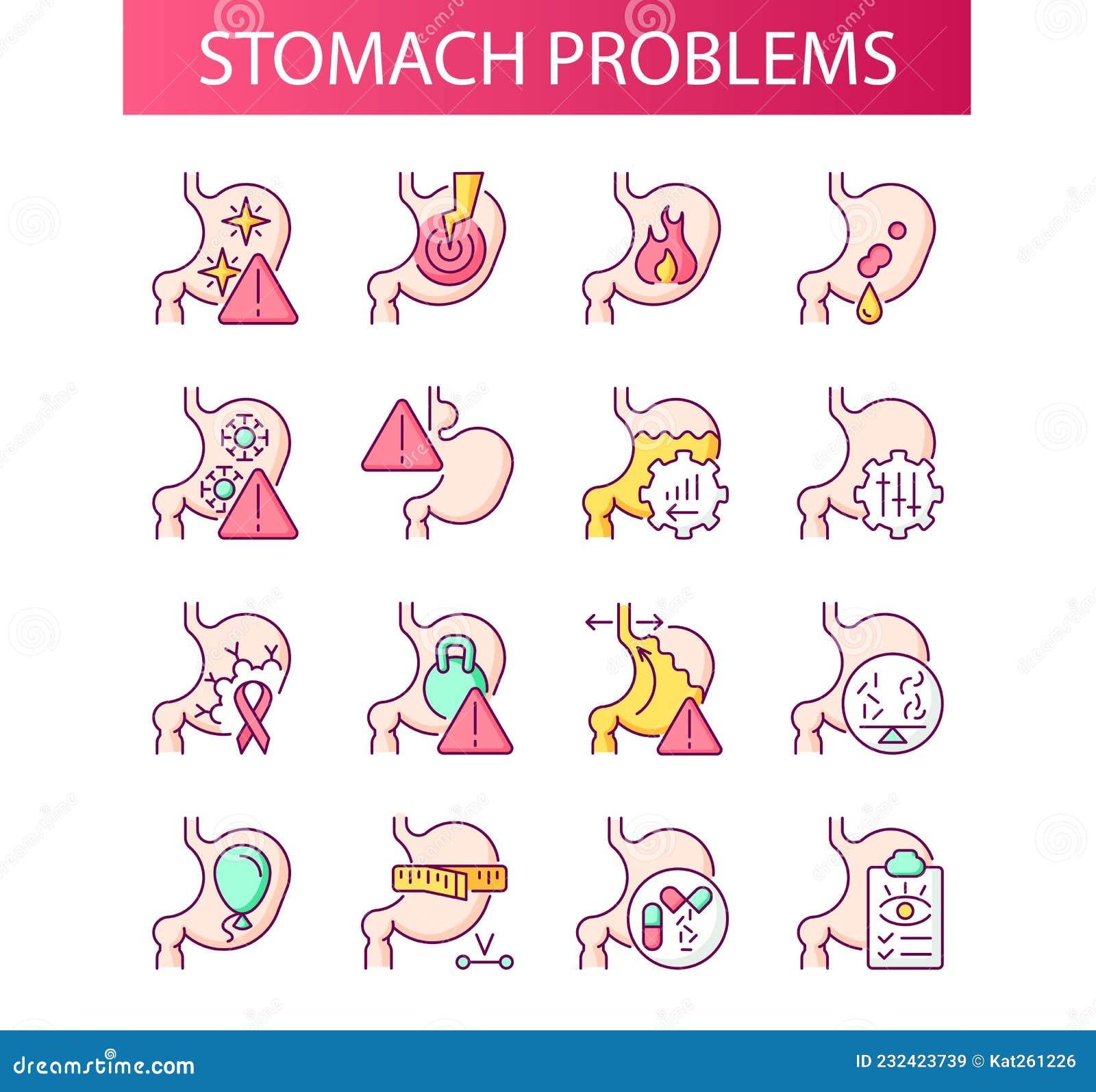 Symptoms of Stomach Problems. Line Icon Concept Stock Vector ...