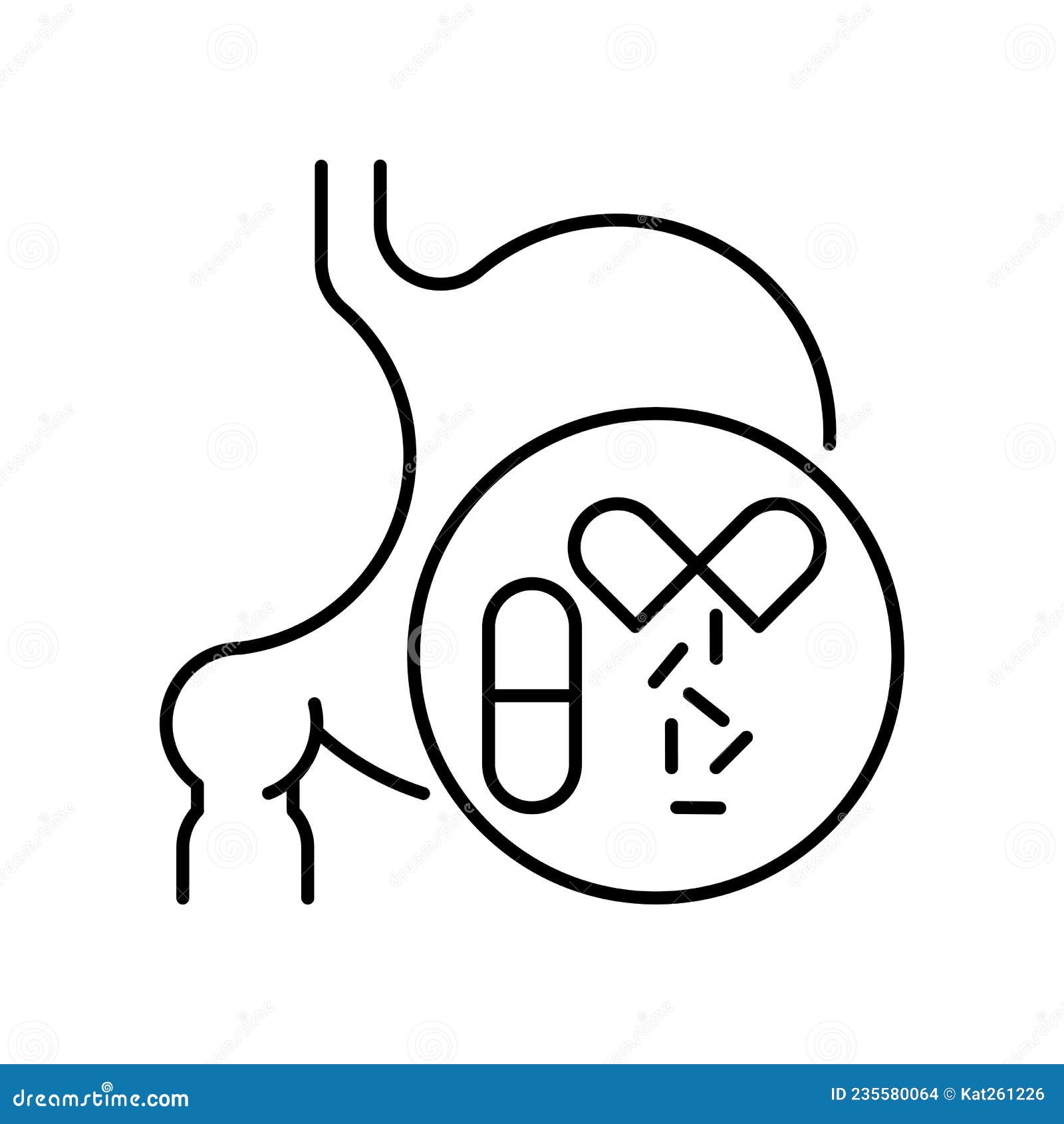 Symptoms of Stomach Problems Probiotic. Line Icon Concept Stock Vector ...