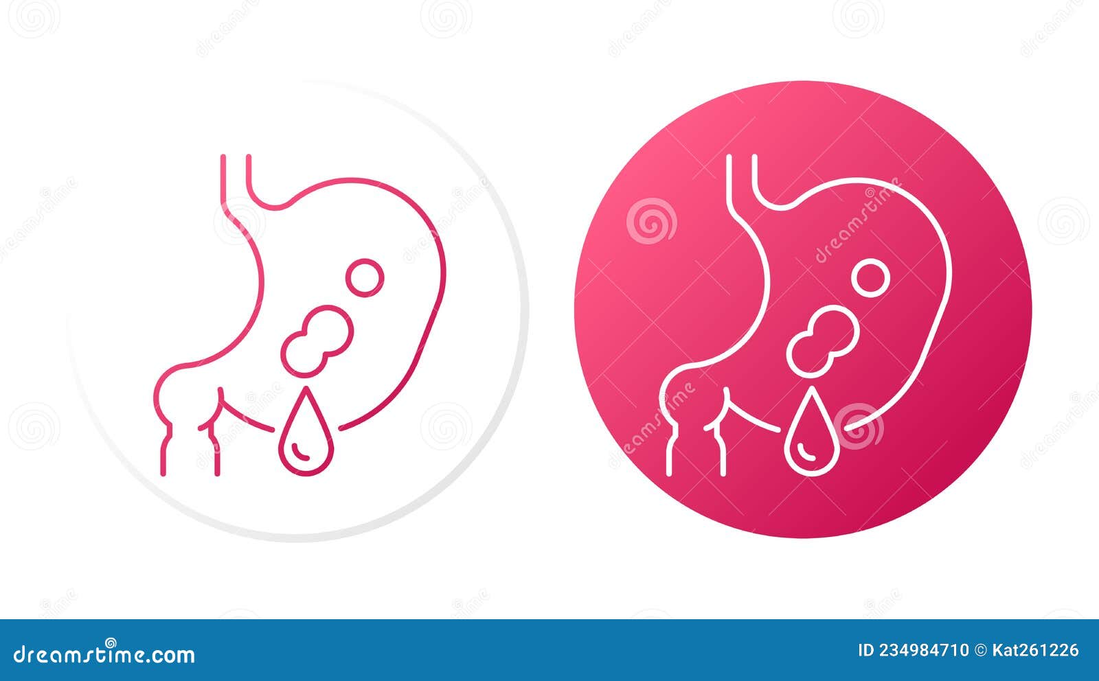 Symptoms of Stomach Problems Stomach Ulcer. Two Lines Icons Concept ...