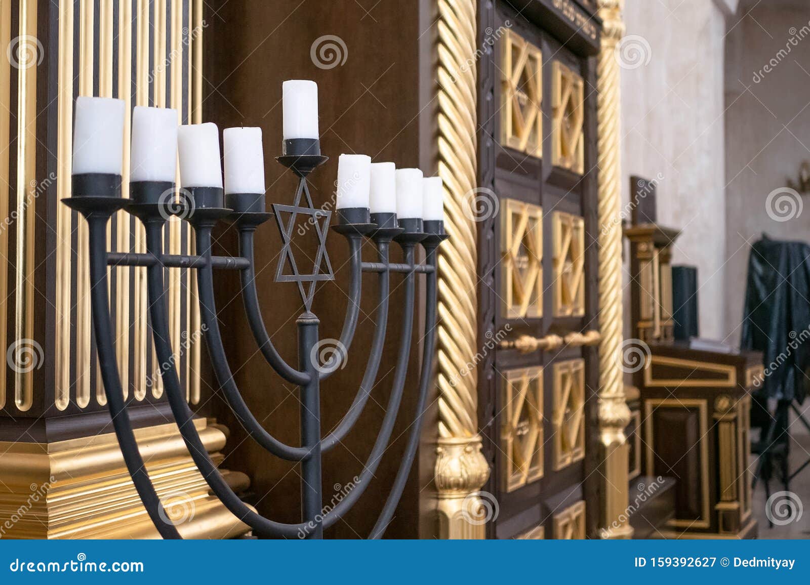 Synagogue Inside Interior, Close Up on Big Candles Stock Image - Image ...