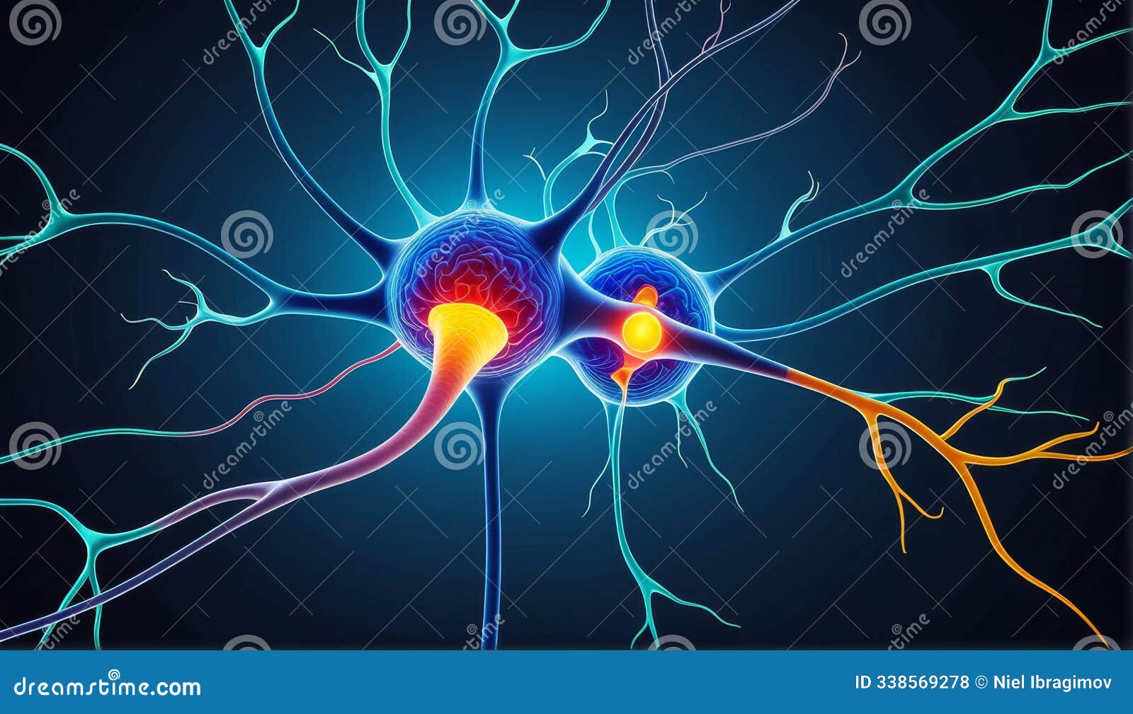 Synapse and Neuron in 3D Brain Illustration for Scientific Study Stock ...