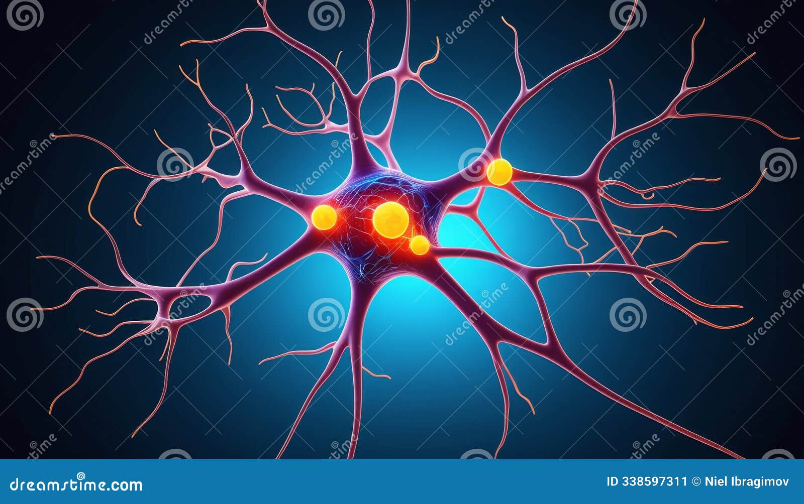 Synapse and Neuron in 3D Brain Illustration for Scientific Study Stock ...