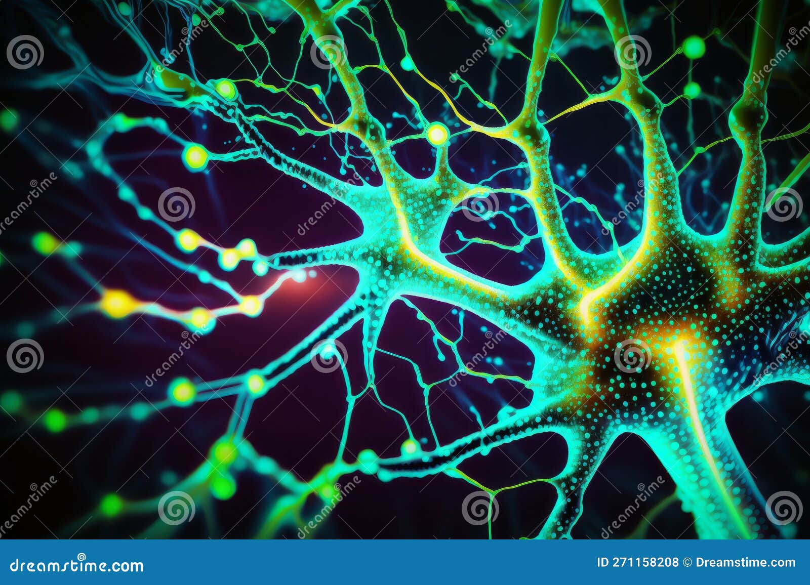 Synaptic Connections In Neon Light Close Up View On Brain Neural