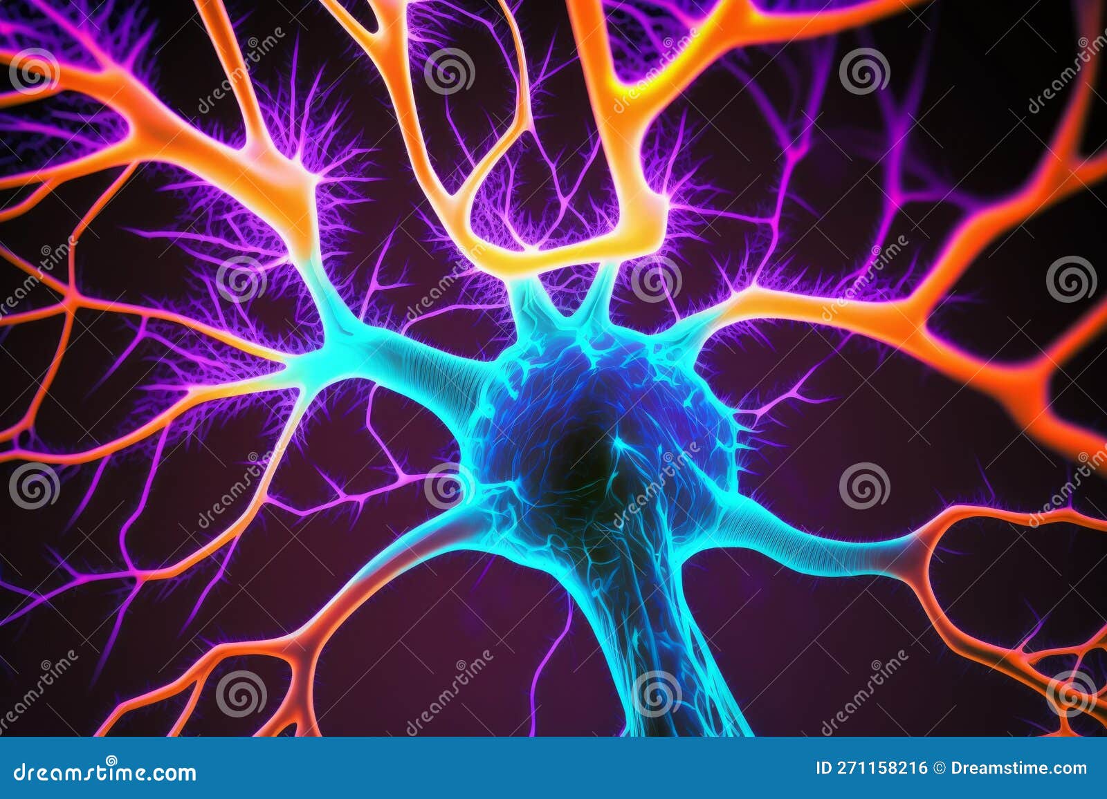 Synaptic Connections In Neon Light Close Up View On Brain Neural