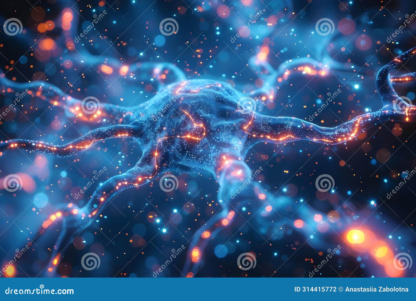 Synaptic Spark: Abstract Neuron On Blue, Space For Biology Concepts ...